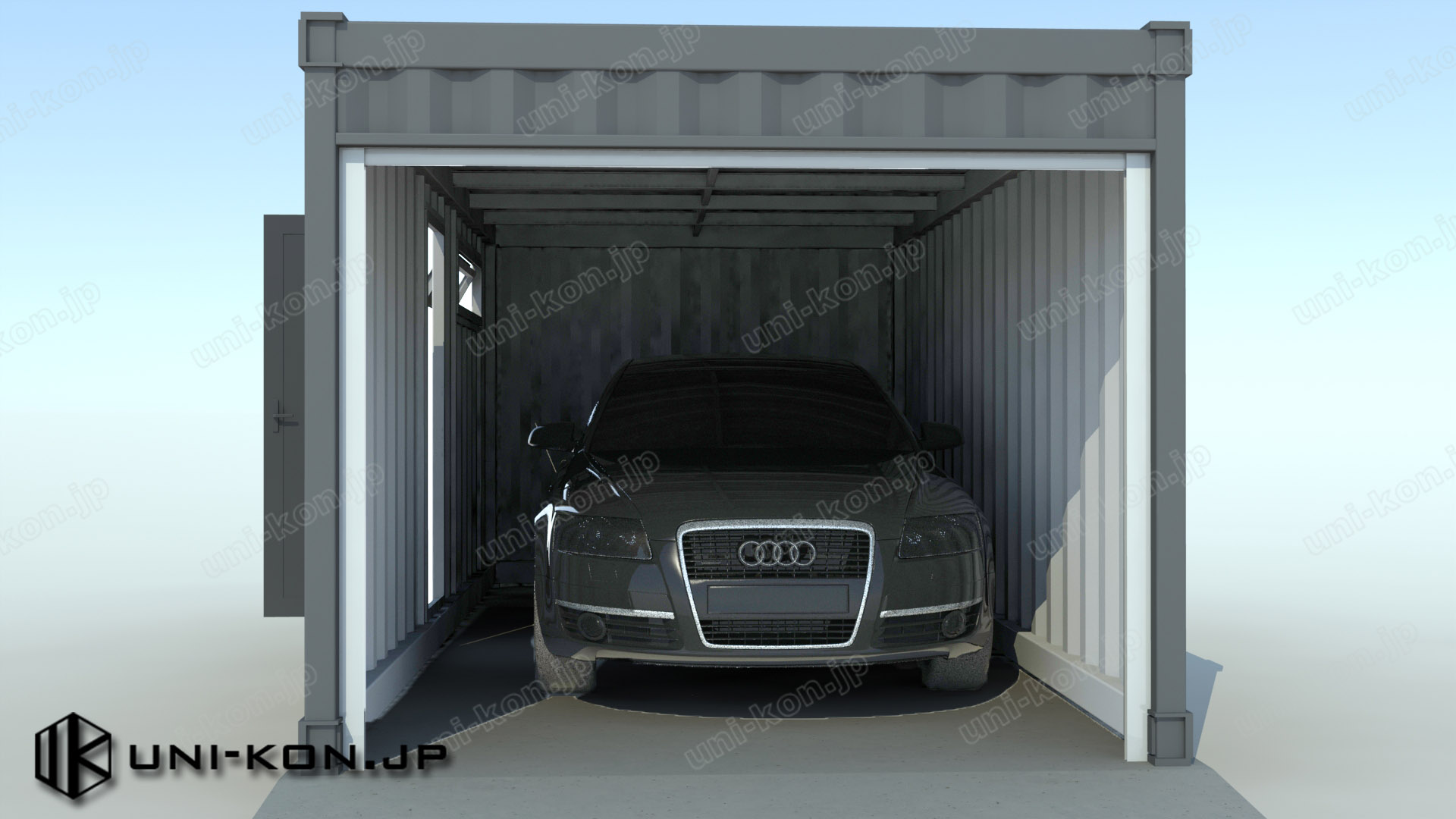 20フィートコンテナガレージ（乗用車1台用） - 建築確認コンテナハウス